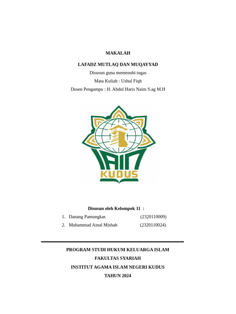 Makalah Mutlaq Dan Muqayyad Kel 11 | PDF