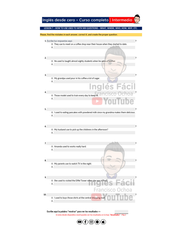 LESSON 7 - How To Use USED TO With WH QUESTIONS - What, Where, Who, How ...