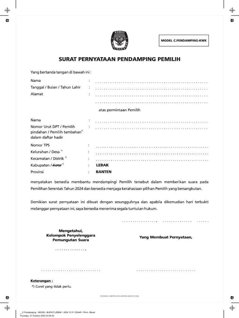 C Pendamping - 360200 - BUPATI LEBAK - Print - Bleed | PDF