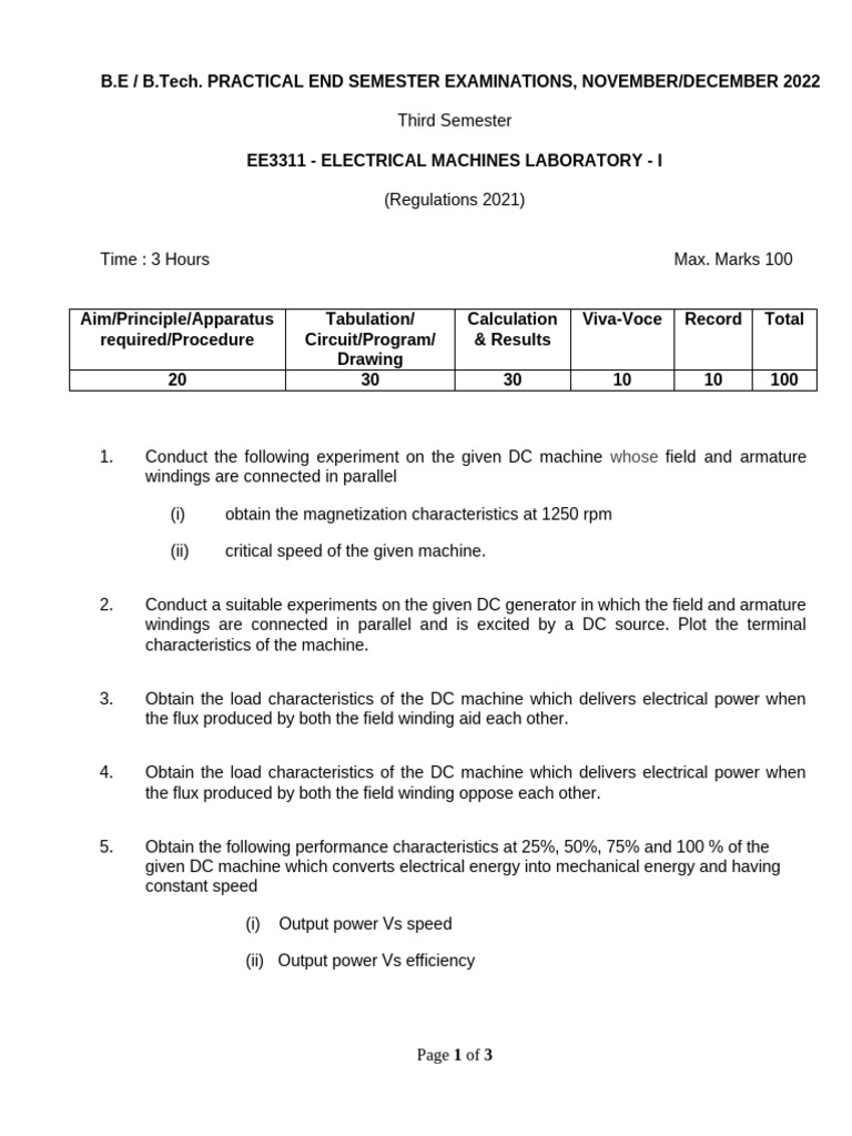 EE3311 - Set 1 | PDF | Electric Motor | Electric Generator