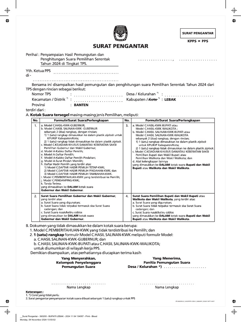Surat Pengantar - 360200 - BUPATI LEBAK - Print - Bleed | PDF
