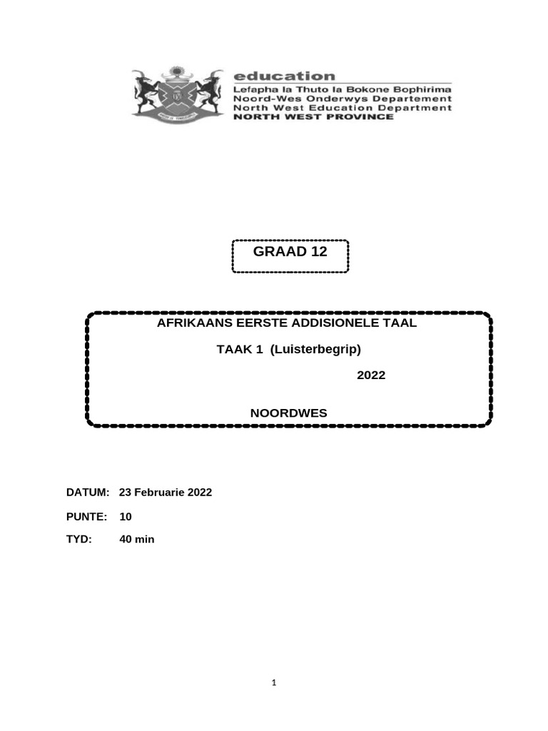 2022 Afr EAT GR 12 Luisterbegrip FINAAL | PDF