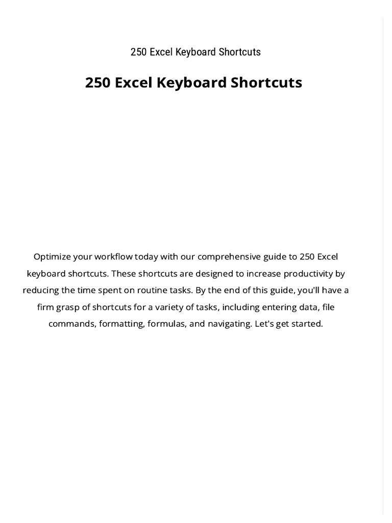 250 Excel Keyboard Shortcuts - Engineering Books | PDF | Keyboard Shortcut | Microsoft Excel