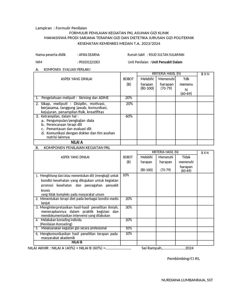 Lembar Penilaian AFIKA | PDF