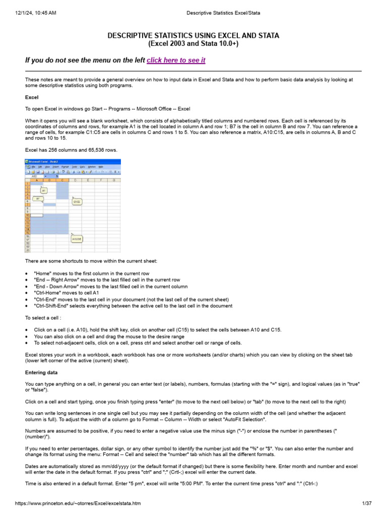 Descriptive Statistics Excel Stata Last Experiment Pdf Mean