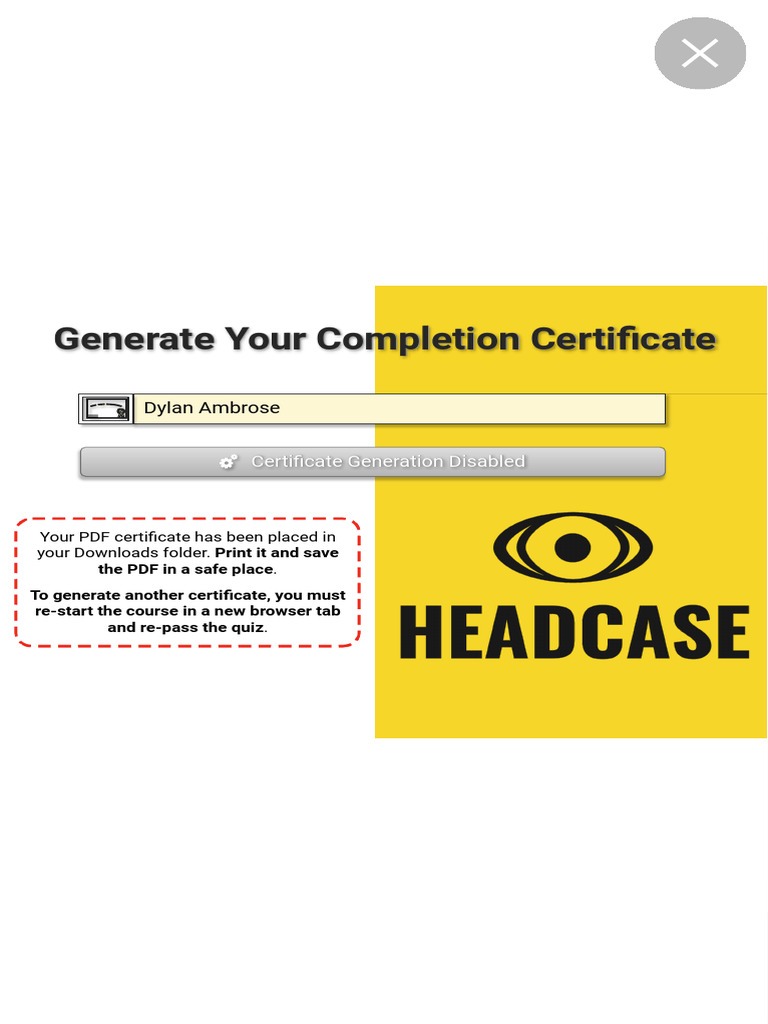 Generate Your Completion Certificate - HEADCASE ELearning Module Age ...