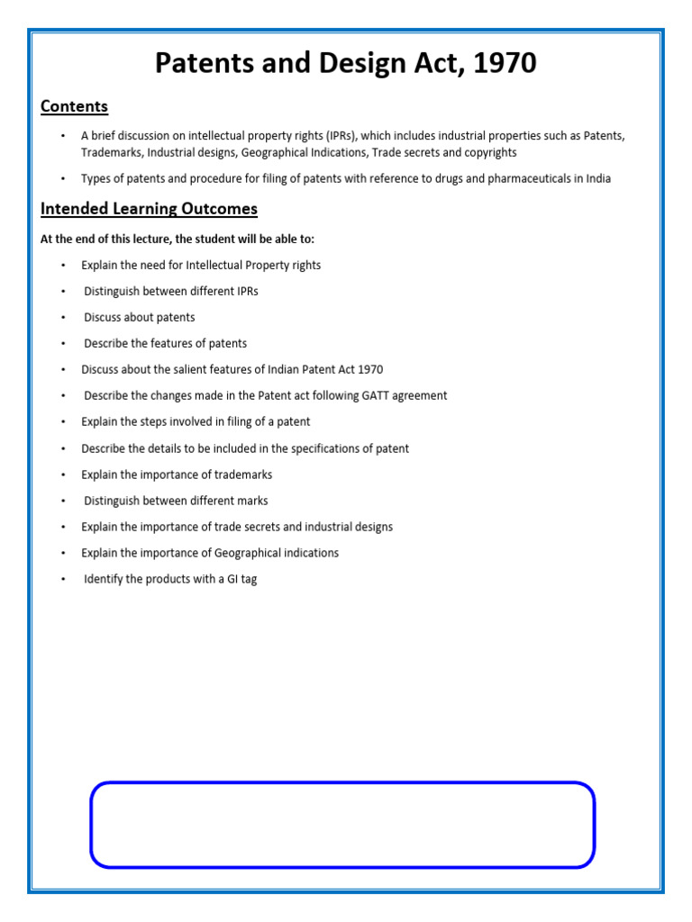 Patents and Design Act | PDF | Patent | Traditional Knowledge