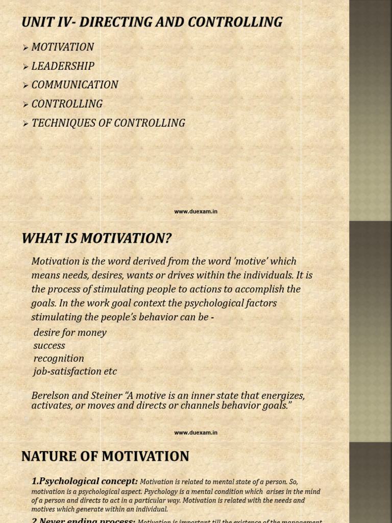 UNIT - 4th BUSINESS ORGANISATION AND MANAGEMENT | PDF | Leadership | Motivation