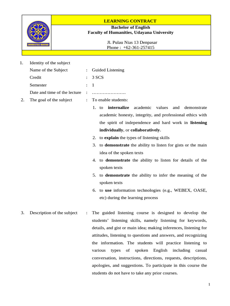 Learning Contract | PDF | Cognition | Human Communication