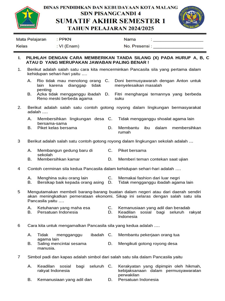 Spal Sas PPKN Kelas 6 - Siap Print | PDF