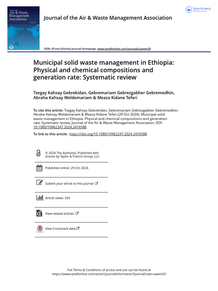 Municipal Solid Waste Management in Ethiopia Physical and Chemical ... Municipal Solid Waste Management in Ethiopia Physical and Chemical ...