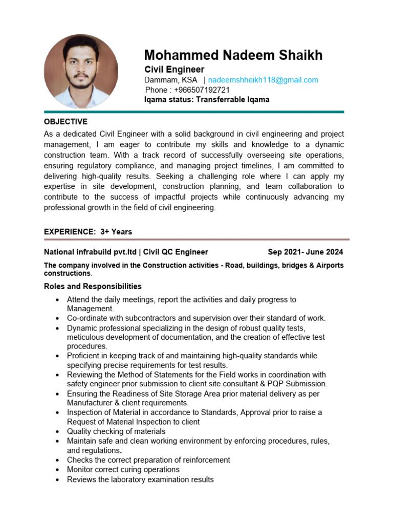 CV of Civil EngineerMohammed Nadeem Shaikh1 | PDF | Concrete | Civil ...