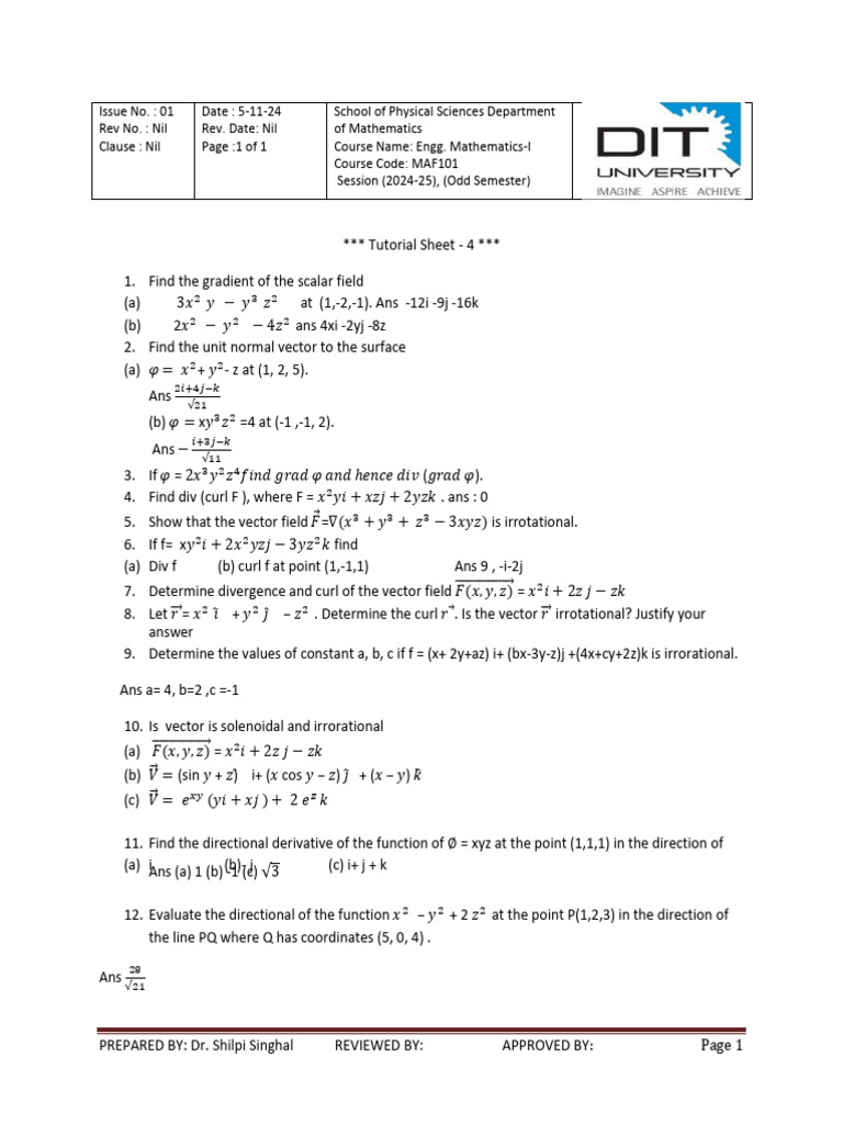Engineering Mathematics-I Tutorial 4 | PDF | Mathematical Physics ...