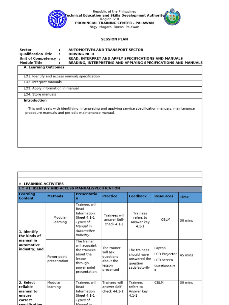 Coc4 Session Plan Read, Interpret and Apply Specifications and Manuals | PDF | Human Communication