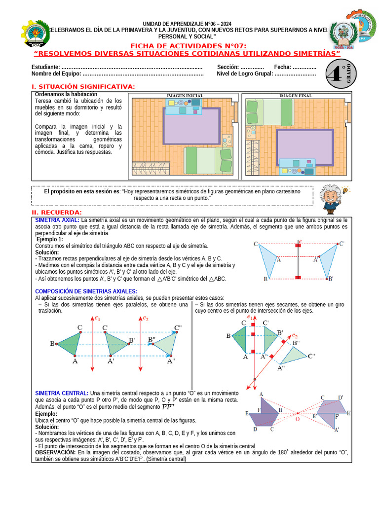 Ficha 7-4to-Ua6-2024 | PDF | Rotación | Simetría
