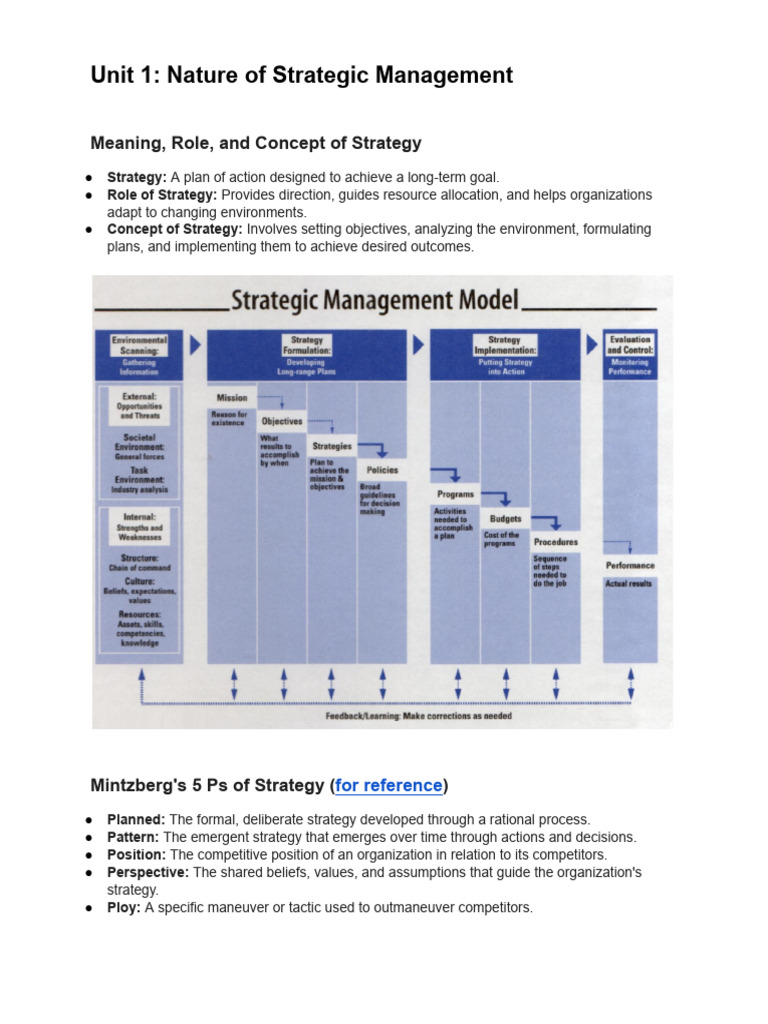 Unit 1 - Nature of Strategic Management - SM | PDF | Strategic Management | Business