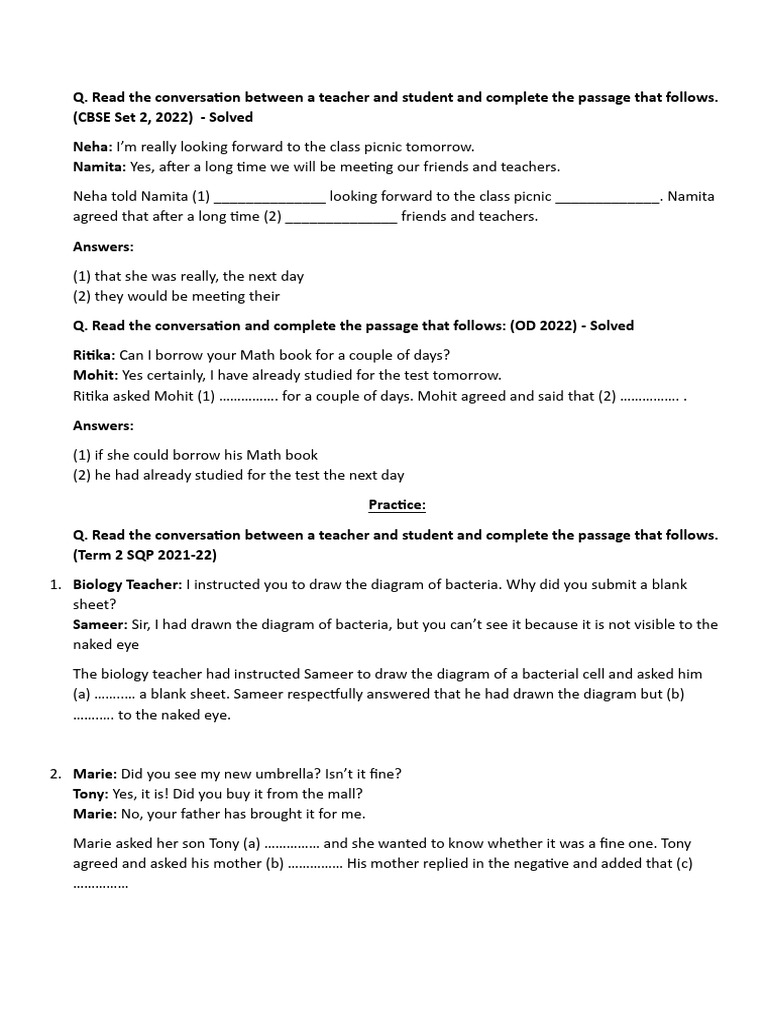 Reported Speech - Revision Qs | PDF