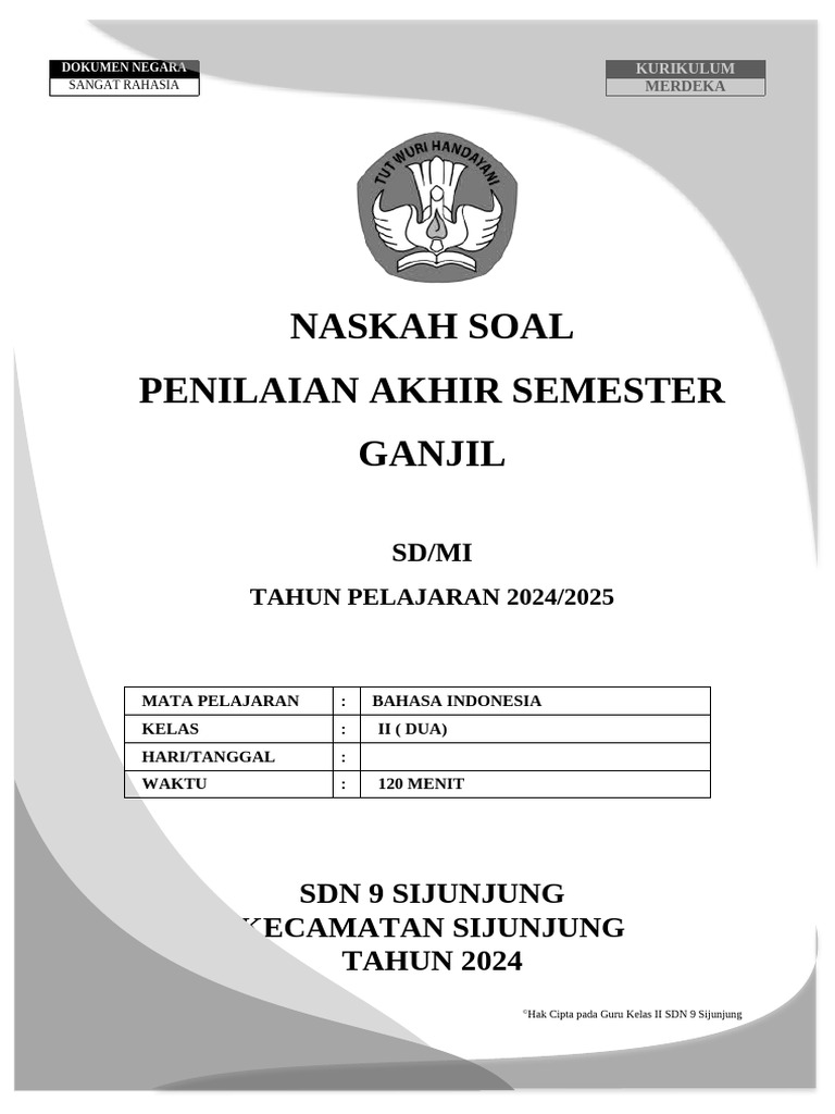 Lembar Soal BI Kls 2 sm1 | PDF