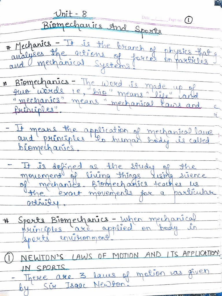 Class 12th Unit 8 Biomechanics in Sports | PDF