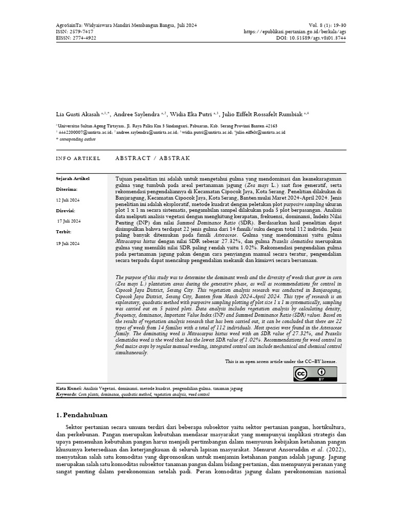 Lia+Gusti+Akasah Jurnal AgroSainTa Revisi+Final+DOI | PDF