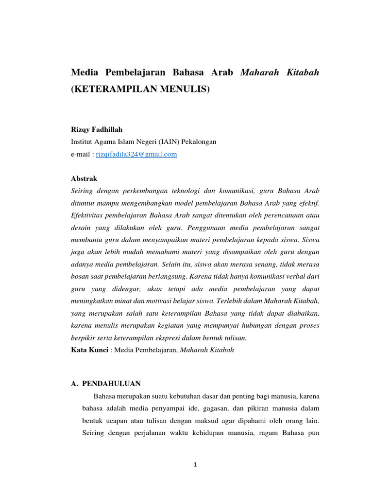 Media Pembelajaran Maharah Kitabah Arab | PDF