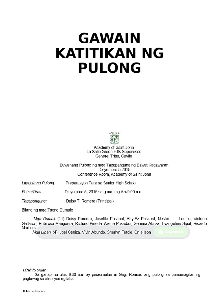 Gawain Katitikan NG Pulong | PDF