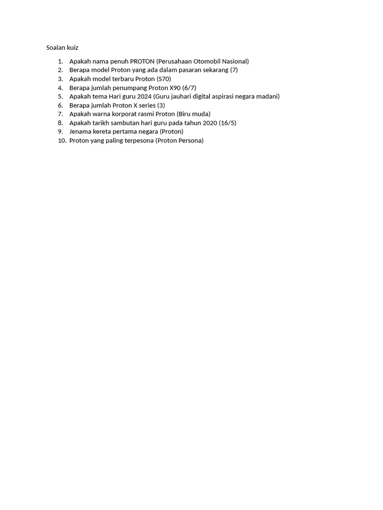 Soalan Kuiz | PDF