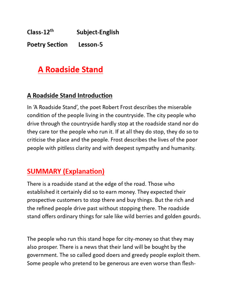 A Roadside Stand Class 12 | PDF