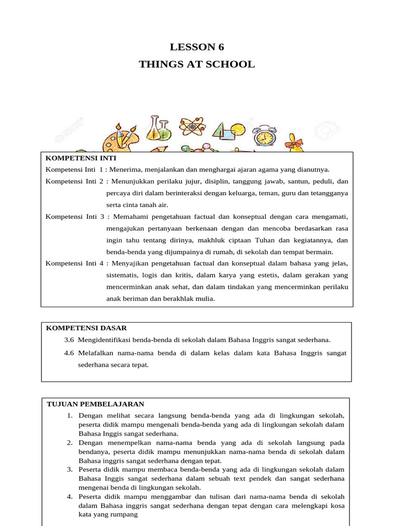 Modul Lesson 6 (Things at School) | PDF | Stationery