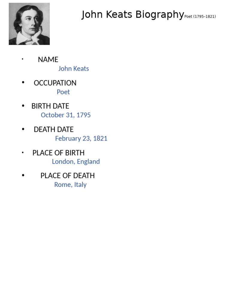 John Keats BiographyPoet (1795-1821) | PDF