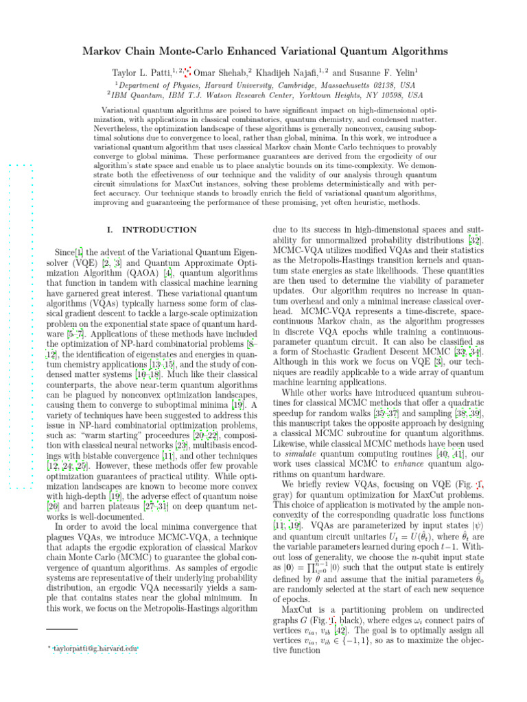 Markov Chain Monte-Carlo Enhanced Variational Quantum Algorithms | PDF | Markov Chain | Monte ...