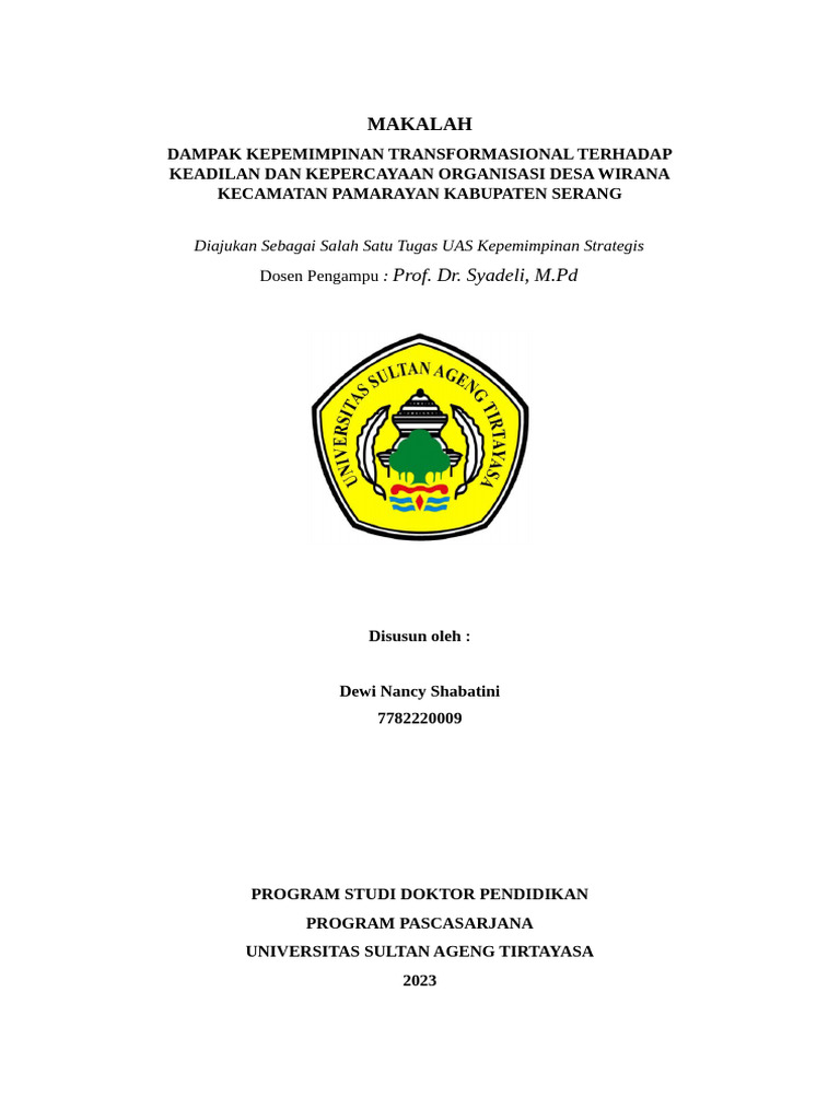 Dampak Kepemimpinan Transformasional Terhadap Keadilan Dan Kepercayaan ...