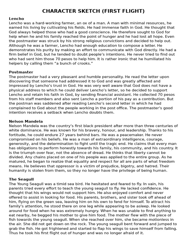 Character Sketch | PDF | Courage