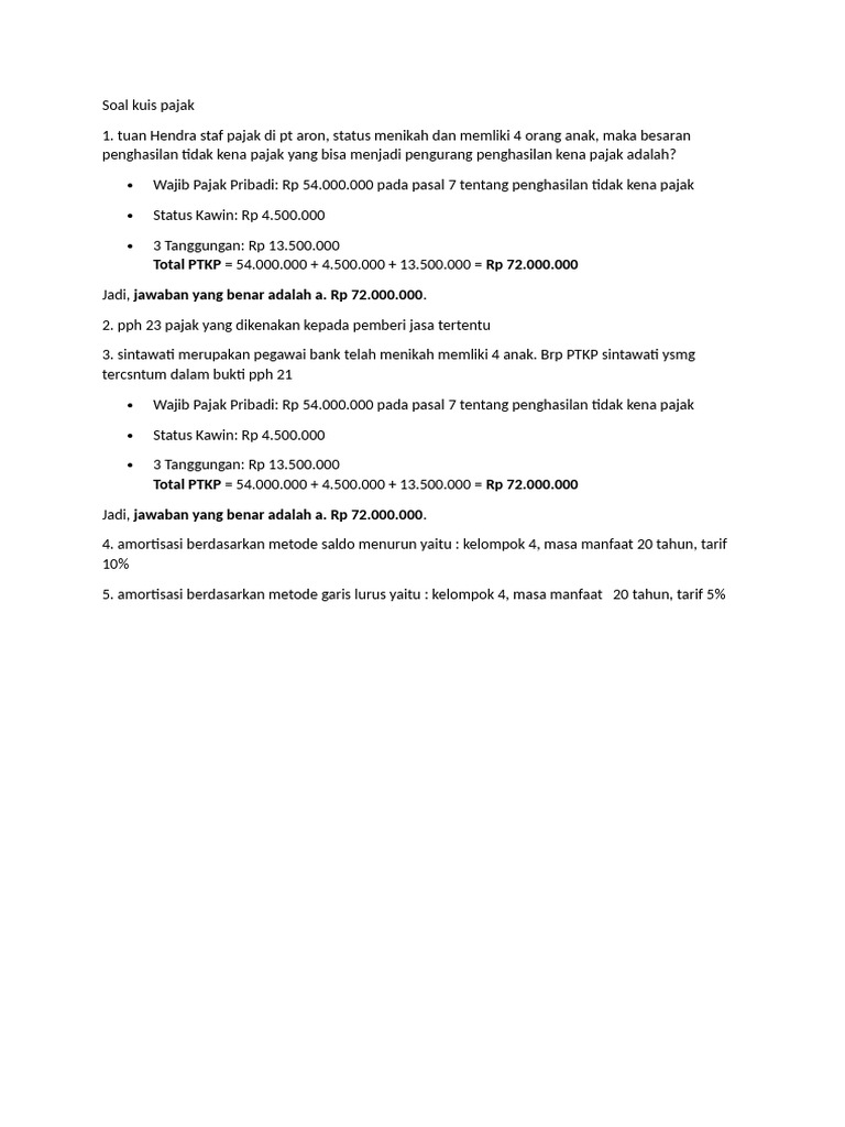 Soal Kuis Pajak | PDF