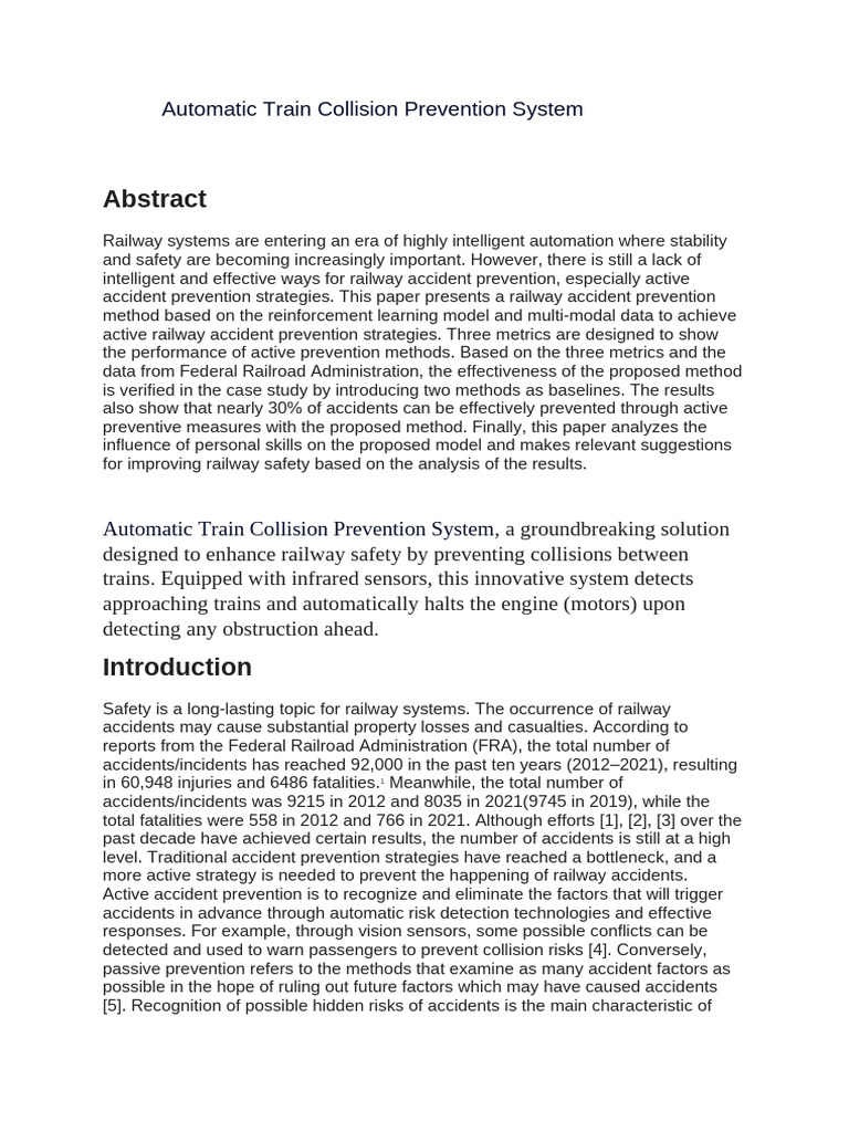 Automatic Train Collision Preventi | PDF | Prediction | Risk