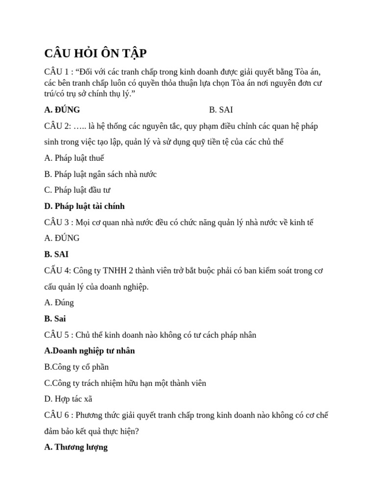 CÂU HỎI ÔN TẬP PLKT | PDF