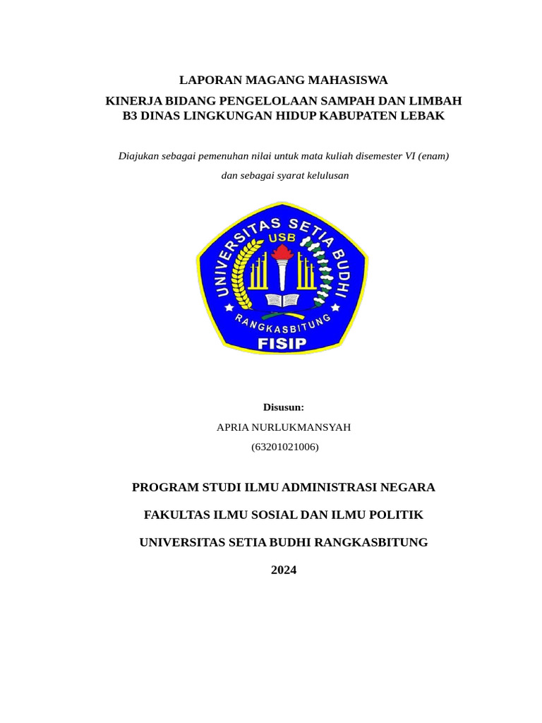 Laporan Magang Dinas Lingkugan Hidup Apria | PDF
