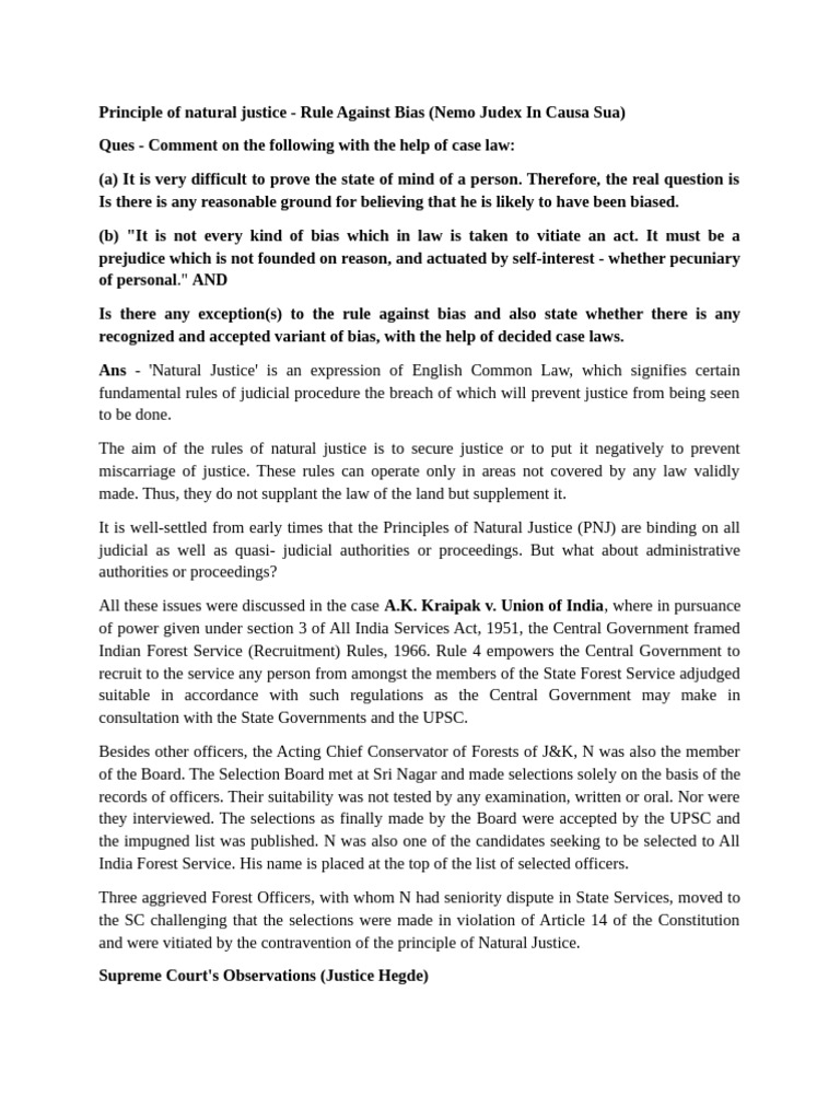 PNJ - Rule Against Bias (Nemo Judex in Causa Sua) | PDF | Justice ...