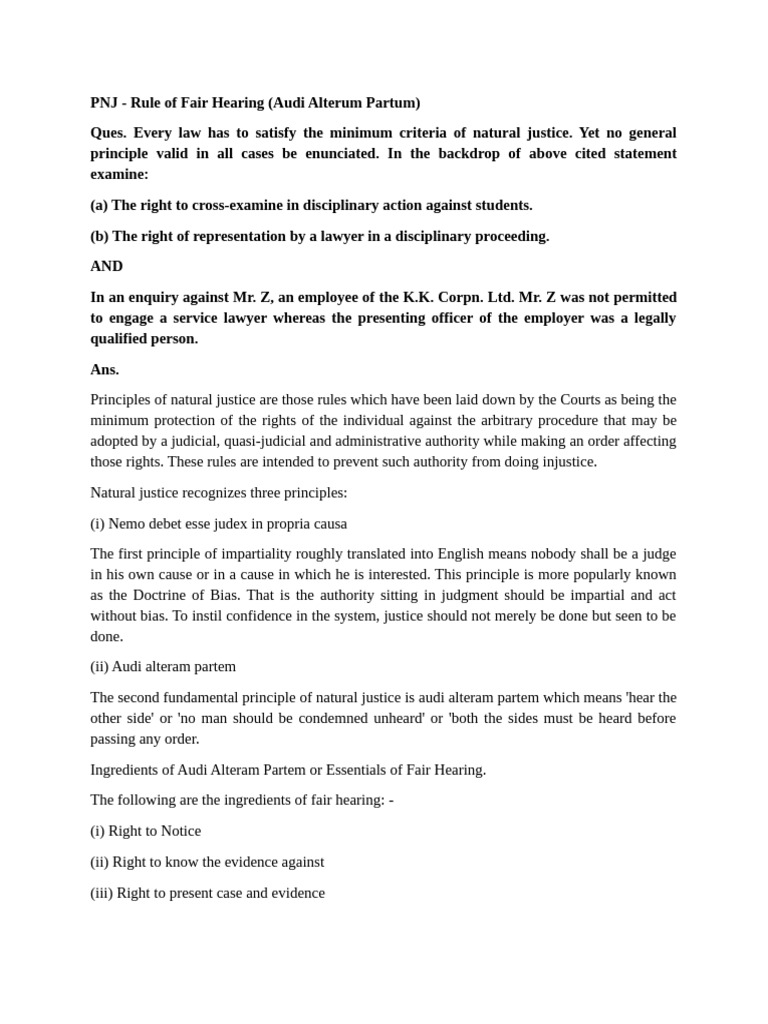 PNJ - Rule of Fair Hearing (Audi Alterum Partum) | PDF | Appeal ...