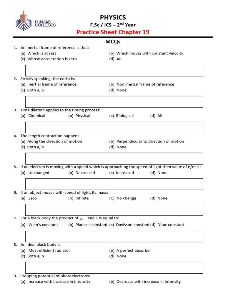 Physics Practice Sheet P-2-Ch.19 | PDF | Photoelectric Effect | Electron