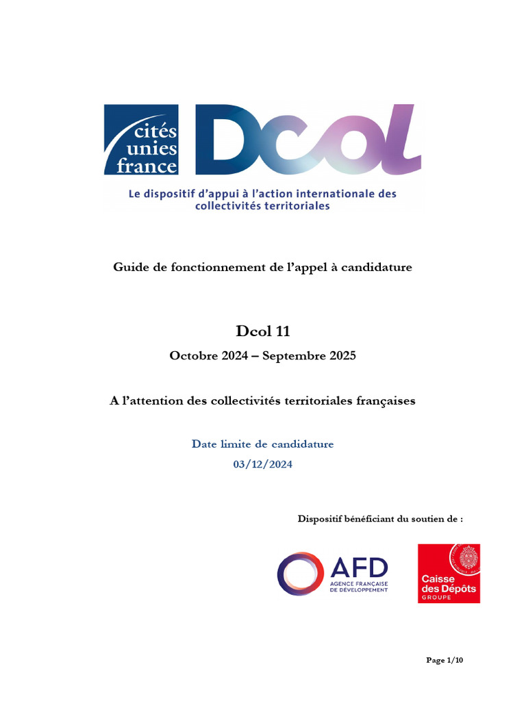 Appel à candidature Dcol 11 : Guide 2024-2025 | PDF | Développement ...
