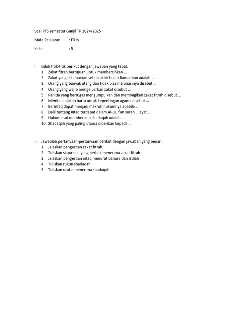 Soal PTS Semester Ganjil TP 2024 | PDF