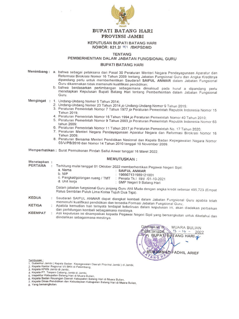 SK Pemberhentian Pns | PDF