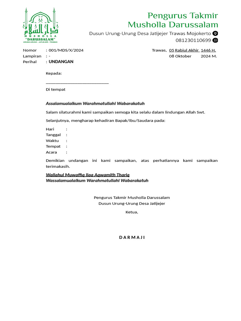 Surat Musholla Darussalam | PDF