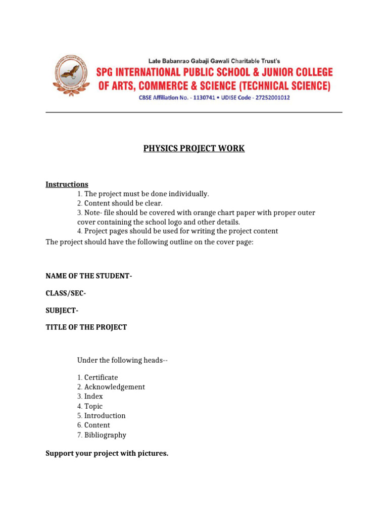 PHYSICS PROJECT WORK For SPG STUDENTS | PDF