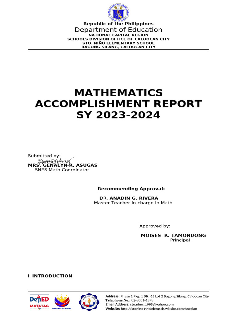 Math-Accomplishment Report Sy 2023-2024 | PDF | Mathematics