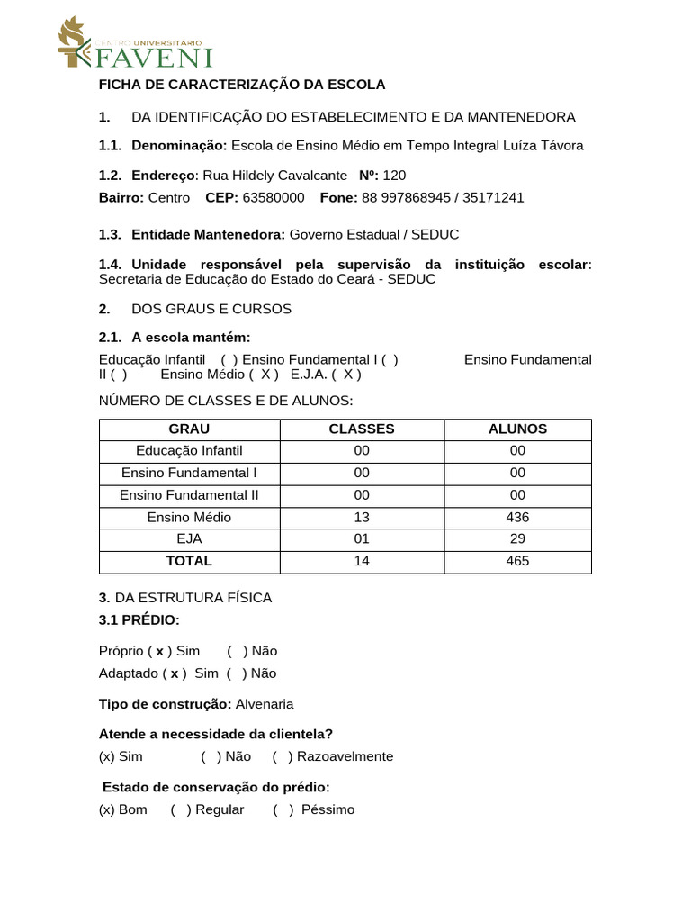 Ficha de Caracterização Da Escola | PDF | Escolas | Pedagogia