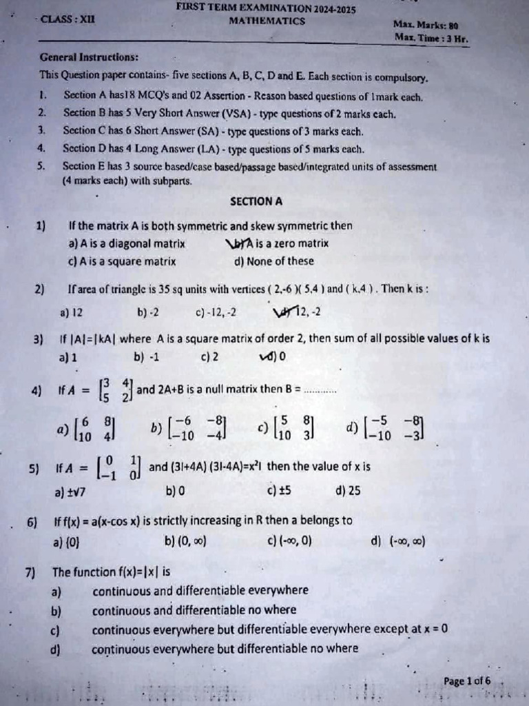Class12 Maths Cbse Term 1 Question Paper | PDF | Function (Mathematics ...