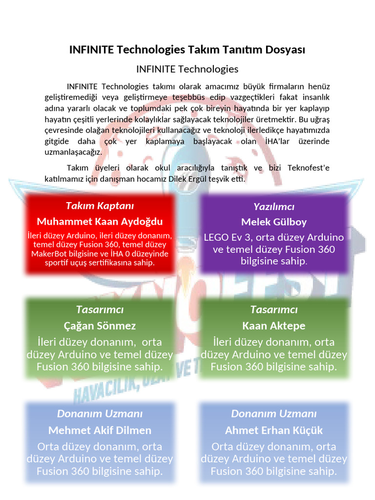 INFINITE Technologies Takım Tanıtım Dosyası | PDF