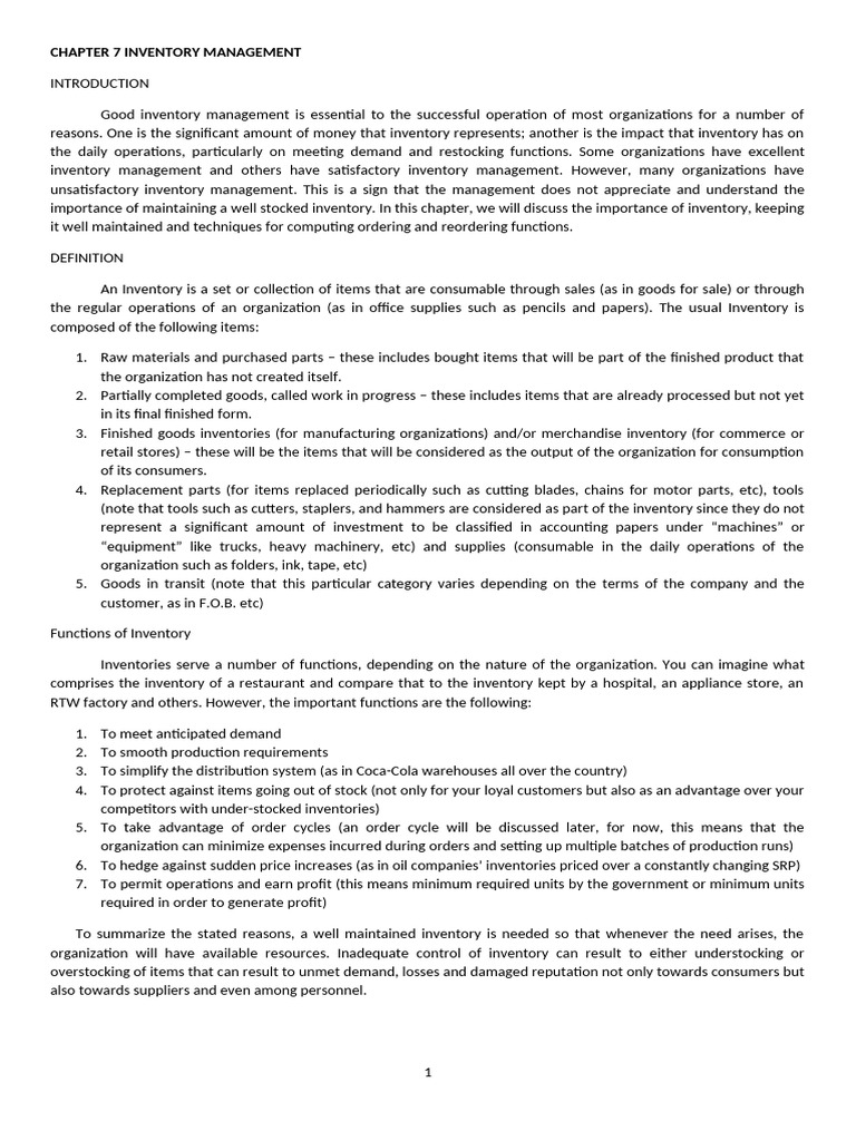 Inventory Management | PDF | Inventory | Forecasting